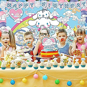 Kawaii Birthday Decorations, Cute Party Supplies Include Banner, Hanging Swirl, Balloon, Backdrop, Cupcake Toppers for Kawaii Birthday Supplies