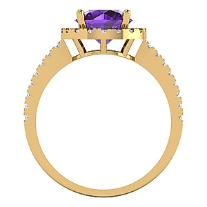 Clara Pucci 1.79ct Round Cut Solitaire halo Natural Amethyst Proposal Designer Wedding Anniversary Bridal accent ring 14k Yellow Gold