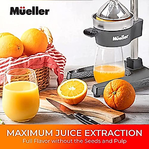 Mueller Citrus Juicer - Professional Manual Juice Press and Orange Juicer - Premium Quality Heavy Duty Grapefruit Juicer and Lemon Squeezer - Metal Orange Juice Squeezer - Light Gray