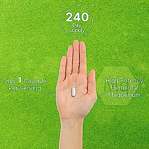 Magnesium Glycinate 500mg, 240 Veggie Capsules | Chelated for Easy Absorption | Highly Purified Essential Trace Mineral for Muscle, Joint, Heart, & Digestive Health