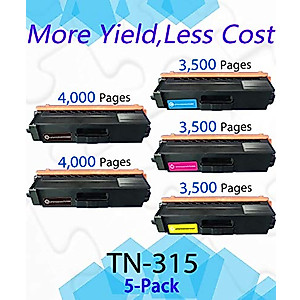 EASYPRINT (5-Pack, high Yield) Compatible TN-310 TN-315 Toner Cartridge TN310 TN315 Used for Brother HL-4140CN/4150CDN/4570CDWT, MFC-9460CDN/9560CDN/9970CDN,DCP-9055CDN/9270CDN, (2xBK, 1xC, 1xM, 1xY)