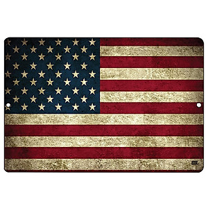 Rogue River Tactical USA American Flag Metal Tin Sign, 12x8 Inch, Wall Decor Man Cave Bar US United States Rustic