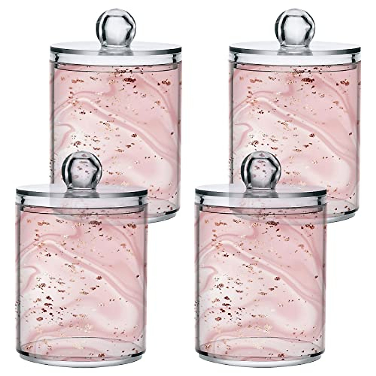 xigua Pink Marble Qtip Holder Dispenser,2 Pack Storage Canister Clear Plastic Jar with Lids for Cotton Ball,Cotton Swab -- 10 Oz#62