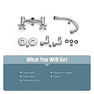 Aolemi Polish Chrome Wall Mount Kitchen Sink Faucet 3 to 9 Inch Adjustable Spread Double Cross Handle Mixer Tap