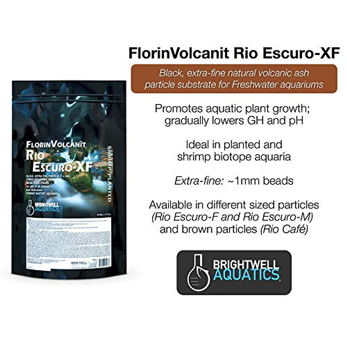 Brighwell Aquatics FlorinVolcanit Rio Escuro-XF - Extra Fine Black Volcanic Ash Substrate for Freshwater Shrimp, 2lbs