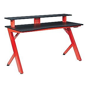 OSP Home Furnishings Area51 Battlestation Gaming Desk with Bluetooth RGB LED Lights, Red