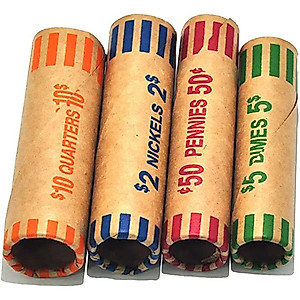 L LIKED 128 Assorted Preformed Coin Wrappers Rolls - Quarters, Pennies, Nickels and Dimes (128 Assorted)