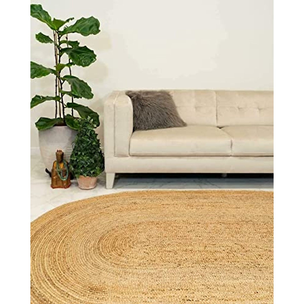 Agro Richer Farmhouse Rugs for Living Natural Jute Area Rug Hand Braided Oval Rugs for Bedroom, Kitchen, Living Room Rug Carpet (4x6 Square Feet, Beige)