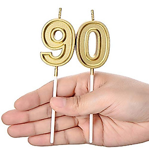 90th Birthday Candles Cake Numeral Candles Happy Birthday Cake Candles Topper Decoration for Birthday Wedding Anniversary Celebration Supplies (Gold)