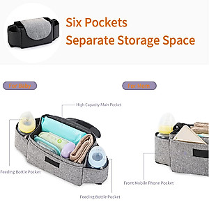 KJHG Stroller Organizer Bag,Multifunctional Stroller Bags with Insulated Cup Holder Baby Stroller Accessories Storage Bag for Bottle,Diaper,Phone,Keys,Toys,Baby Items (Black)