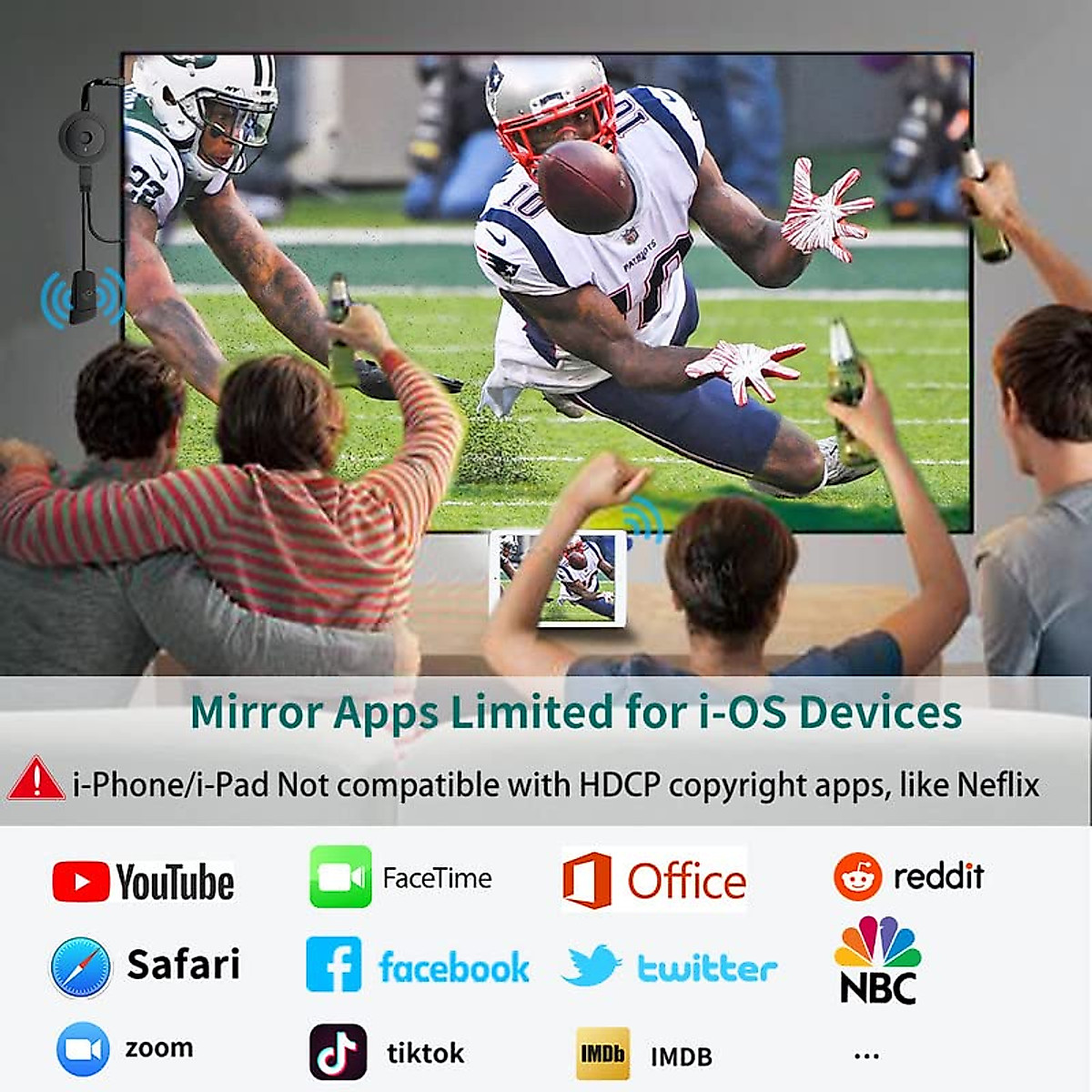 4K Wireless HDMI Display Dongle Adapter 1080P, WiFi Streaming Movies, Shows Receiver for i-Phone, i-Pad, Android, Tablet, Laptop, Window to HDTV/Monitor/Projector, Compatible Miracast, Air Play, DLNA