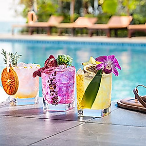 Square Drinking Whiskey Glasses Set of 4, Old Fashioned Glass Cup Bar Set, Stemless Everyday Rocks Whisky Glass Best Present for Men, Scotch, Bourbon, Vodka, Wine, Cocktail, Liquor, Tequila, Smoothie