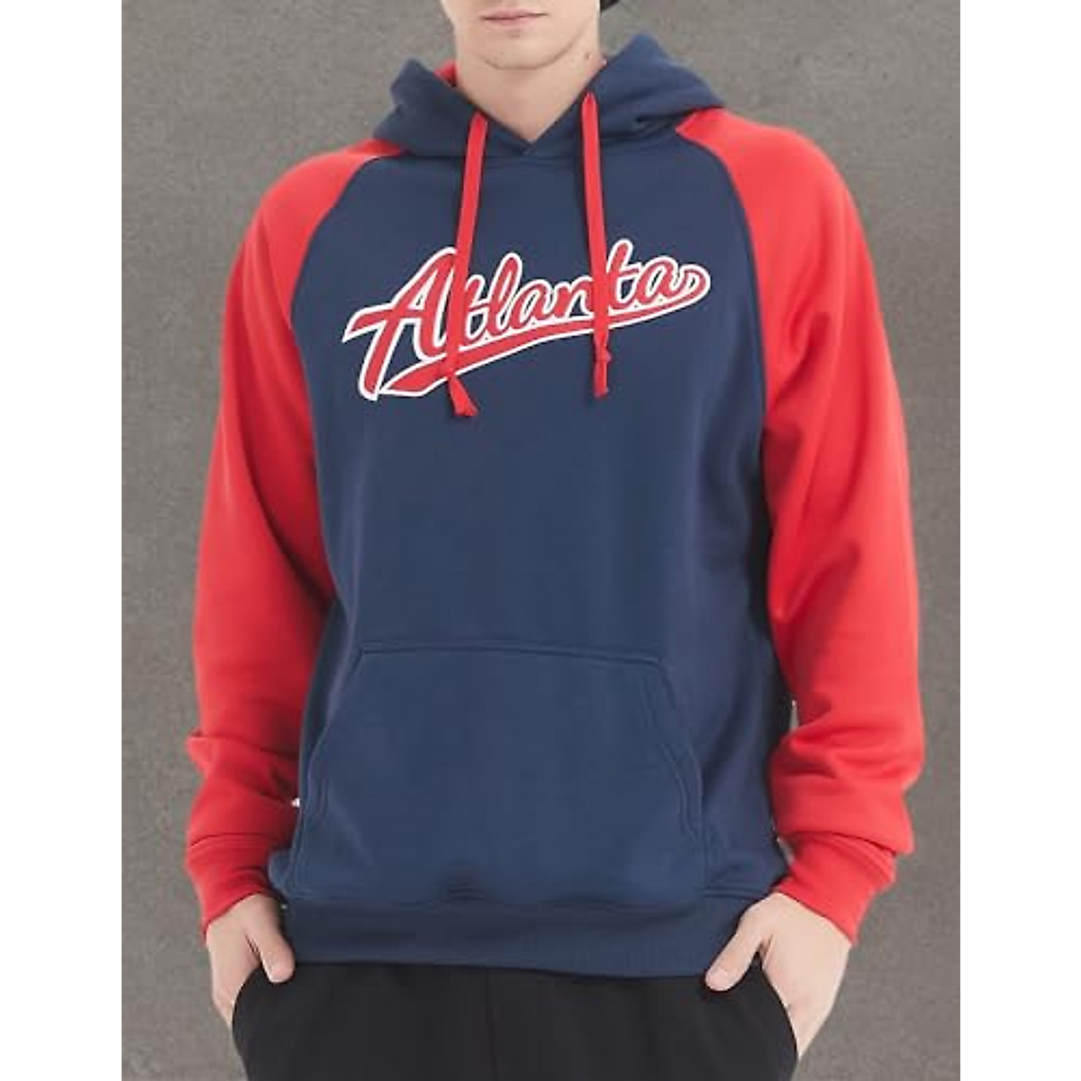 DELUSPTOMAY Mens Atlanta Baseball Team Big Embroidery Hooded Sweatshirt Pullover Casual Hoodie - Navy XL