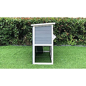 Hanover Outdoor Wooden 2-Story Rabbit Hutch with Ramp, Wire Mesh Run, Cage, Waterproof Roof, Removable Tray - HANRH0103-GRY