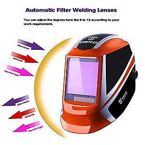 DEKOPRO Welding Helmet Auto Darkening Solar Powered wide viewing field Professional Hood with Wide Lens Adjustable Shade Range 4/9-13 for Mig Tig Arc Weld Grinding Welder Mask