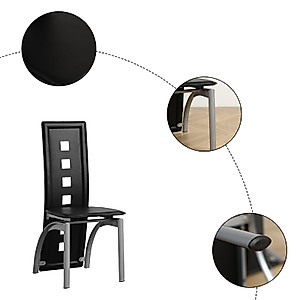 Imseigo Modern Dining Table Set for 4, 5-Piece Kitchen Table Set with 1 Tempered Glass & 4 PVC Chairs for Small Space, Space Saving Rectangular Table & Chair Set for Kitchen, Dining Room, Black Grey