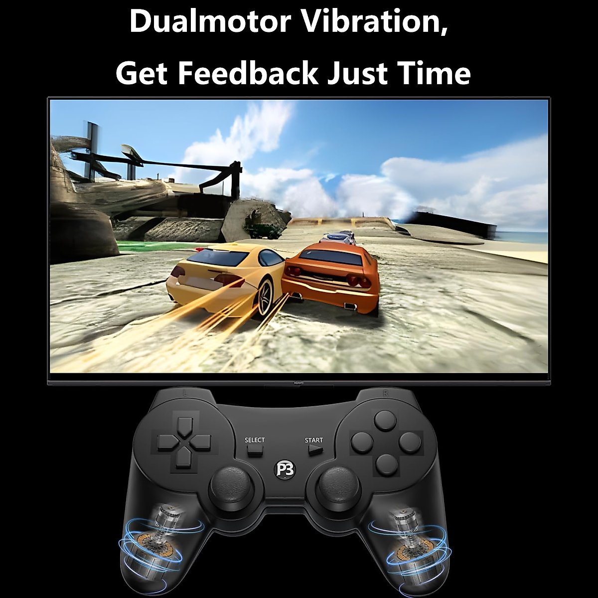 Eagolloar Wireless Controller for PS3, Dual Analog Bluetooth Rechargeable Game Controller for PS3 with Charging Cable,Dual Vibration