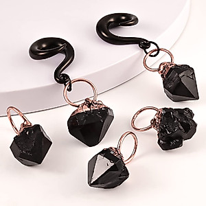 DOEARKO 2PCS Cool Black Natural Stone Ear Plugs Tunnel 316 Stainless Steel Ear Hook Piercing Ear Weight Hangers Pair Selling 2g 0g (4mm(6G), Black)