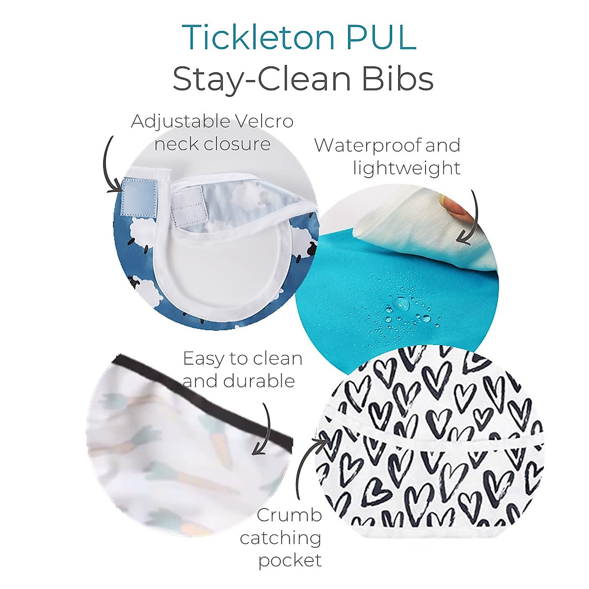 Tickleton Mom's Choice Big Waterproof Baby Bibs for Eating 6-24 Months|Eco-friendly Infant Feeding Bibs with Catch-All Pocket (Multicolor)