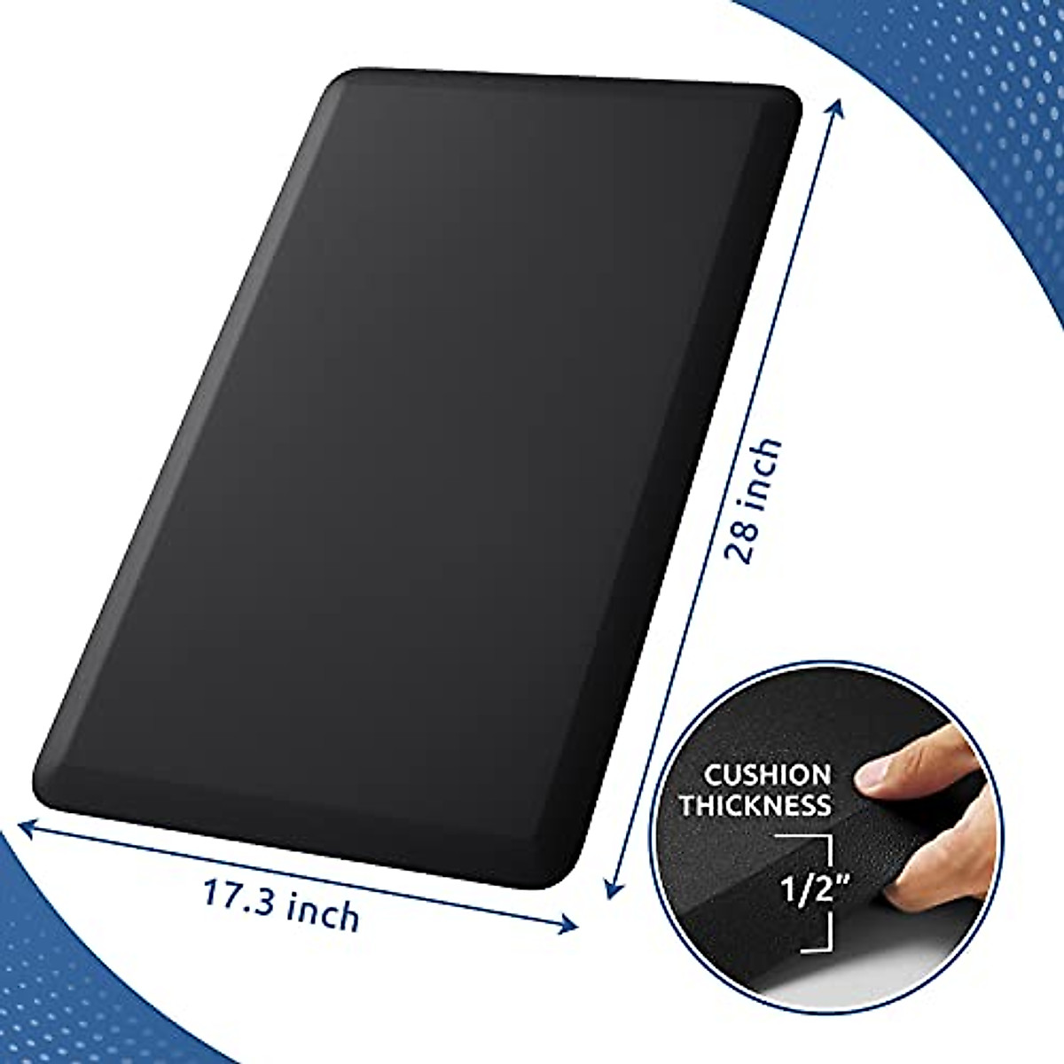 KitchenClouds Kitchen Mat Cushioned Anti Fatigue Kitchen Rug 17.3"x28" Waterproof Non Slip Kitchen Rugs and Mats Standing Desk Mat Comfort Floor Mats for Kitchen House Sink Office (Black)