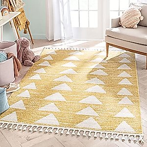 Well Woven Tango Yellow Geometric Triangle Pattern Stain-Resistant Area Rug (6'7" x 9'3")