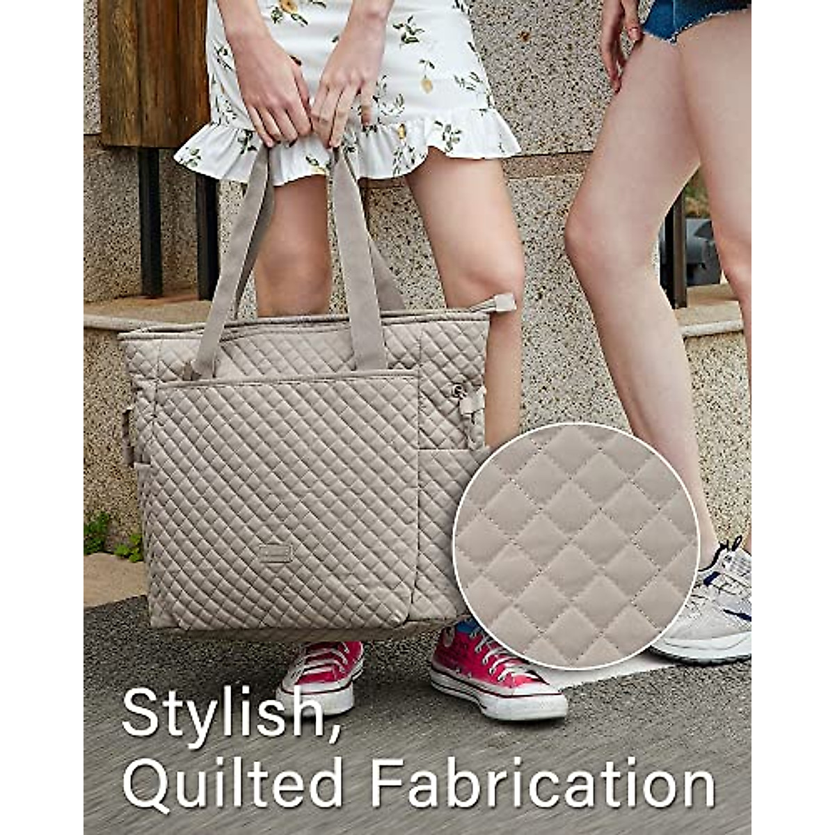 BAGSMART Quilted Tote Bag, Top Handle Handbags for Women, Shoulder Bag, Durable Carry Handles, Machine Washable, 25L Large Hobo Bag for Work, Travel