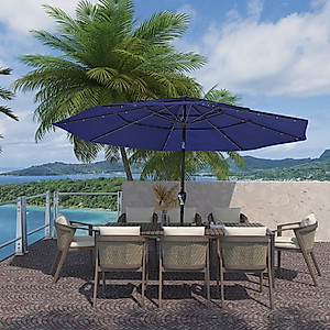 Boyel Living 11ft 3-Tier Patio Umbrella Outdoor Patio Table Umbrella Large Umbrella Pool Umbrella With 32 Led Lights For Deck, Pool, Garden, Patio-Navy Blue