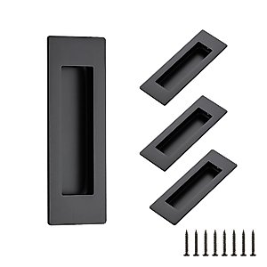 Ravinte 4 Pack Black Sliding Closet Door Handles Black Flush Pulls 4.72in Length Recessed Finger Pulls for Sliding Barn Door Sqaure Cabinet Pulls Stainless Steel