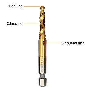 6Pcs Combination Drill and Tap Set, Metric Thread M3-M10 Screw Tapping Tool 1/4" Hex Shank Plated HSS