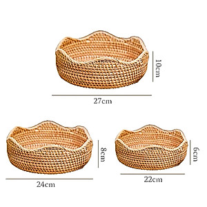 Meideli Rattan Woven Storage Baske,Round Fruit Snack Basket,Large Decorative Bowl Basket for Home,Fruit and Vegetables Tray Holder,Bread Baskets,Food Baskets Woven S