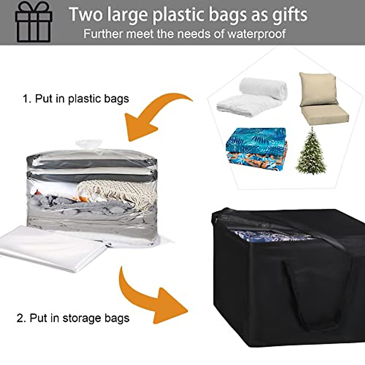 NettyPro Patio Cushion Storage Bags 32 x 32 x 24 inch Water-Resistant Small Outdoor Bag for Cushions Heavy Duty Patio Furniture Storage Bag, Black