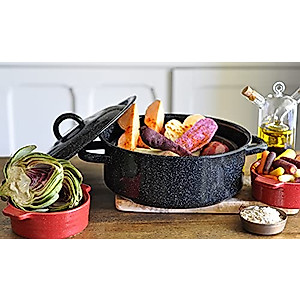 Mirro 4.5 Quart Traditional Vintage Style Black Speckled Enamel on Steel Dutch Oven with Lid, (MIR-10701)