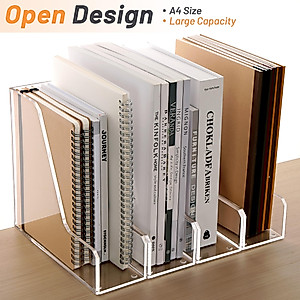 SANRUI Clear Magazine File Holder Vertical File Folder Holder, Acrylic Desk Organizer for File Storage, Book Bin and Office Desk Accessories ，2-Pack Bookshelf for Desk Home Office