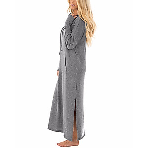GIKING Women's Casual Hoodies Long Sleeve Split Hooded Long Maxi Sweatshirt Dress with Pockets 2023 Fall Fashion（Gray,L）