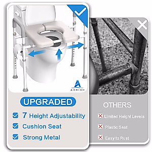 Raised Toilet Seat with Handles, FSA/HSA Eligible Width Adjustable Toilet Seat Risers for Seniors, Heavy Duty Handicap Toilet Seat Riser, Fit Any Toilet
