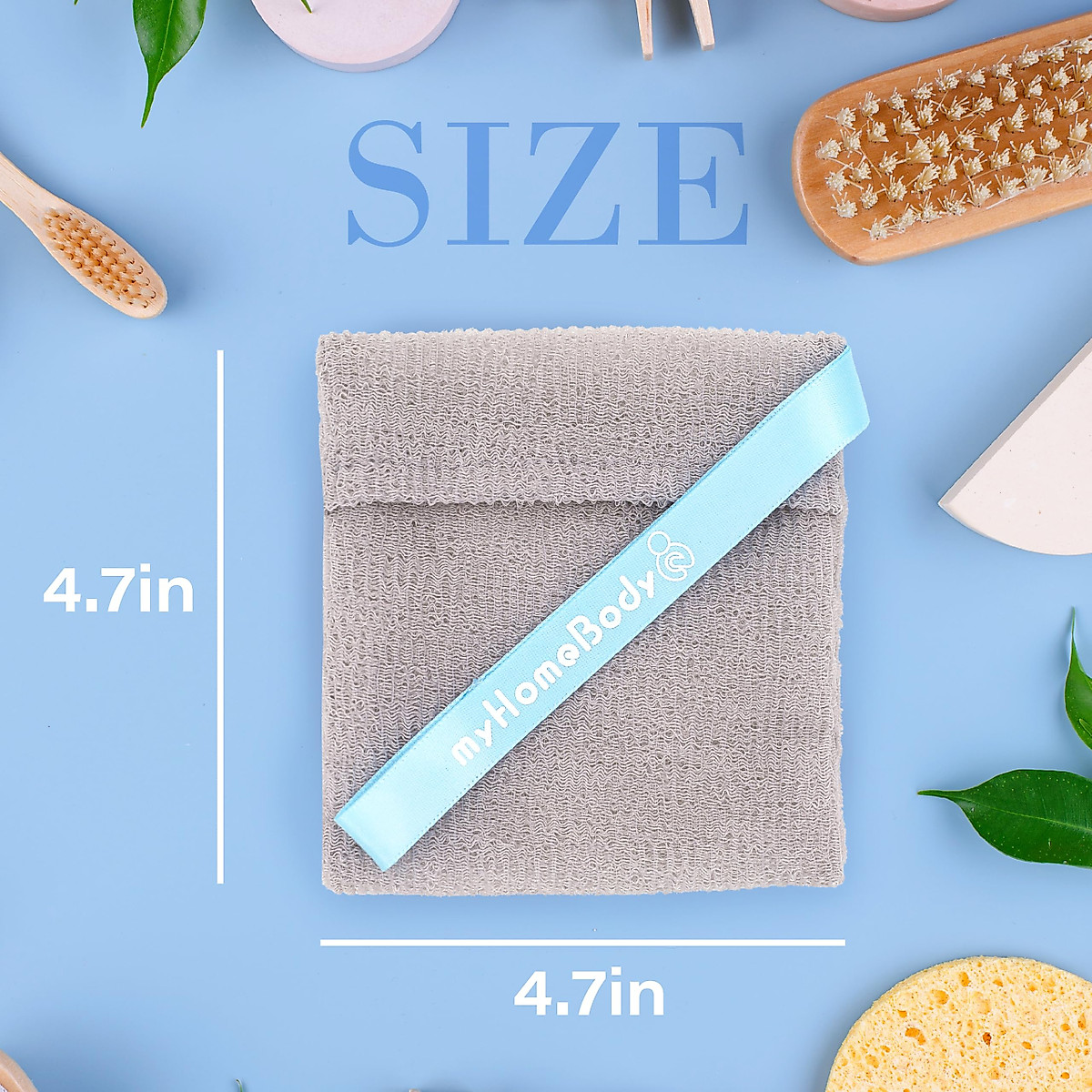 myHomeBody Soap Pocket Squares Exfoliating Soap Saver Pouch, Body Scrubber, Exfoliator Sponge for Bath or Shower, for 5oz Bar Soap or Leftover Bits, White Smoke, 3 Pack + 2 Soap Lifting Pads