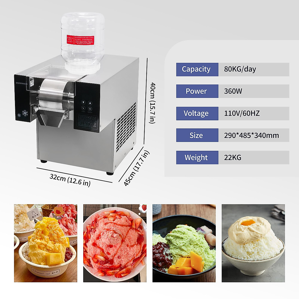 Generic Mvckyi Snowflake Ice Machine Commercial Ice Shaver Machine, Korean Shaved Ice Machine Commercial Snowflake Ice Maker, 176lbs/Day Snow Cone Machine, Fast Cooling, for Snack Bar, Ice Cream Shop