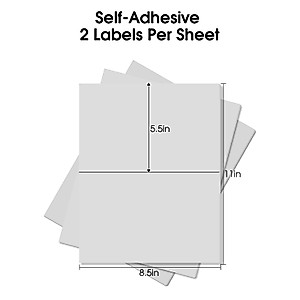 Shipping Labels, Pacific Mailer Half Sheet Shipping Label Compatible for Inkjet 2 Per Page 8.5 x 11 Self Adhesive Mailing Return Address Labels Printable Sticker Paper [100 Sheets/ 200 Labels, White]