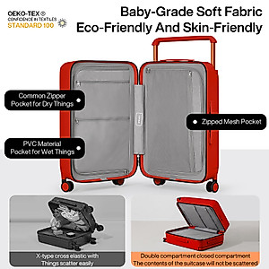 mixi Luggage Suitcases With Spinner Wheels,Upgrade Wide Handle PC Hardshell Rolling Travel Suitcase with TSA Lock, Checked-Medium 24-Inch, Red
