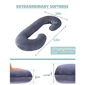 yoyomax Pregnancy Pillows, C Shaped Full Body Maternity Pillow Memory Foam Pregnancy Pillow with Removable Cover, 52 Inch Pregnancy Pillows for Sleeping (Grey)