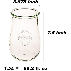 Weck Jars - Weck Tulip Jars 1.5 Litres - Sour Dough Starter Jars - Large Glass Jars for Sourdough - Starter Jar with Glass Lid - Tulip Jar with Wide Mouth - Suitable for Canning and Storage - (2 Jars)