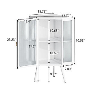 QMIT Corner Cabinet Table with Glass Doors, Small Metal Corner Storage Table ，Corner Hutch Cabinet for Bathroom, Living Room, Bedroom Kitchen (White—2 Tier)