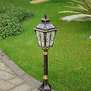 XMFXIAO LED 0.92m Brown Solar Post Light Street Light Outdoor IP65 Waterproof Retro Glass Aluminum Metal Home Super Bright Garden Villa Light Outdoor Landscape Street Light