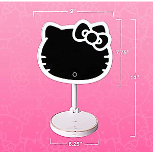 Impressions Vanity Hello Kitty Tabletop Mount LED Rechargeable Makeup Mirror with 360 Degree Rotation, Touch Sensor Desk Mirror with Light Strip and Adjustable Brightness