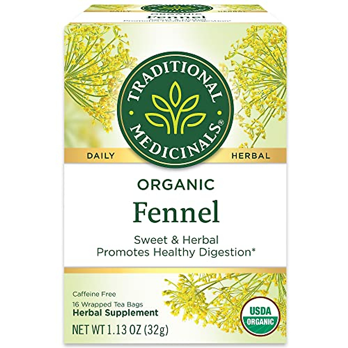 Traditional Medicinals Organic Fennel Herbal Tea, Promotes Digestive Health, (Pack of 4) - 64 Tea Bags Total