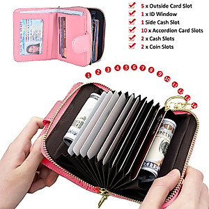 Beurlike Women's RFID Credit Card Holder Organizer Case Leather Security Wallet (Upgrade a (10 Accordion/Key Ring) - Pink)
