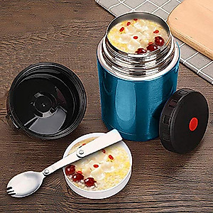 Food Jar Wide Mouth for Hot Food,304 Stainless Steel Leak Proof Double Wall Vacuum Insulated Soup Container with Handle Lid,27 oz BPA Free Thermos Lunch Box (Blue)