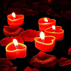 200 Pieces Artificial Rose Petal 9 Pieces Heart Shape Candles Romantic Love Candle Tealight Candle Girl Scatter Petal for Wedding Valentine's Day Dinner Cake Decor Party Favor