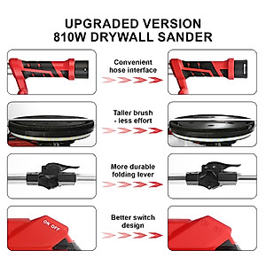 POPULO Drywall Sander, 810W 7A Electric Drywall Sander with Vacuum Attachment, 6 Variable Speed 1800RPM Power Ceiling Sander Tool with LED Light for Sanding Wall, Ceiling Removal, Upgraded Version