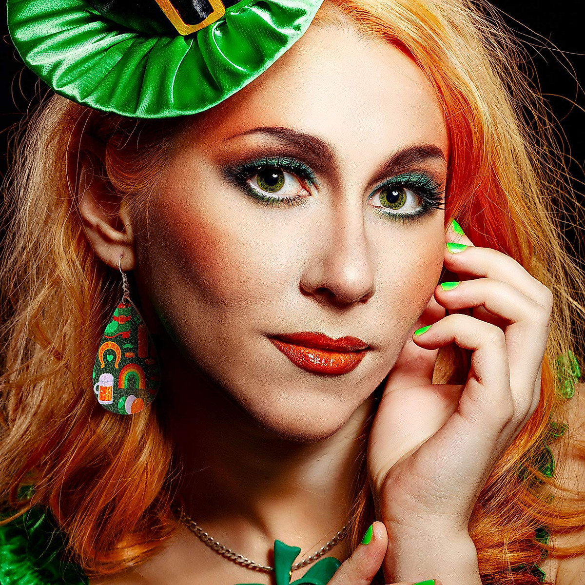 20 Pairs St. Patrick's Day Earrings Shamrock Dangle Earring Faux Leather Clover Drop Earrings Green Teardrop Earrings for Women Gift